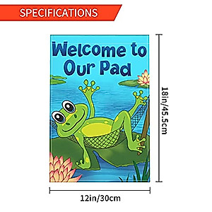 12x18 Inch Garden Flag Welcome To Our Pad Frog Burlap House Flags Double Sided Outdoor Flags Decorative Flag For Patio Lawn Home Farmyard Decor