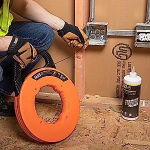 Klein Tools 56334 Electrical Fish Tape, 240-Foot Steel Wire Puller with Double Loop Tip, Optimized Housing and Handle, For Heavy Duty Wire Pulls