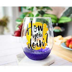 Silver Buffalo Friends How You Doin? Teardrop Stemless Wine Glass | Holds 20 Ounces
