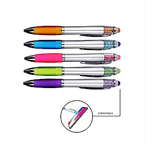 MiSiBao Stylus Pens for Touch Screens, Medium Point Pens with Crystals for Women and Kids Black Ink Pen with Stylus Ballpoint Pens with Comfort Grip for The Ipad(10 Count+4 Refills)