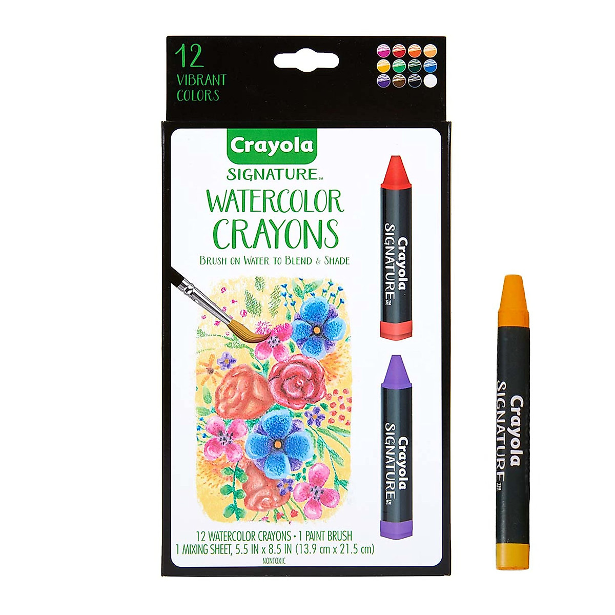 Crayola Signature Premium Watercolor Crayon Sticks & Paintbrush, 12 Count, Gift