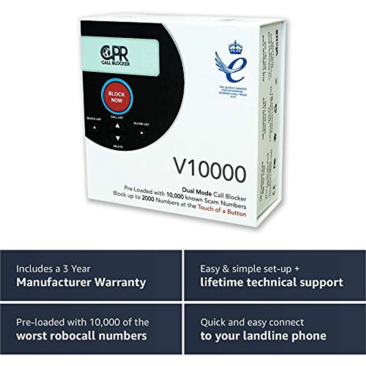 CPR V10000 - Landline Phone Call Blocker with Dual Mode Protection. Pre-Loaded with 10,000 Known Robocall Scam Numbers - Block a Further 2,000 Numbers at a Touch of a Button