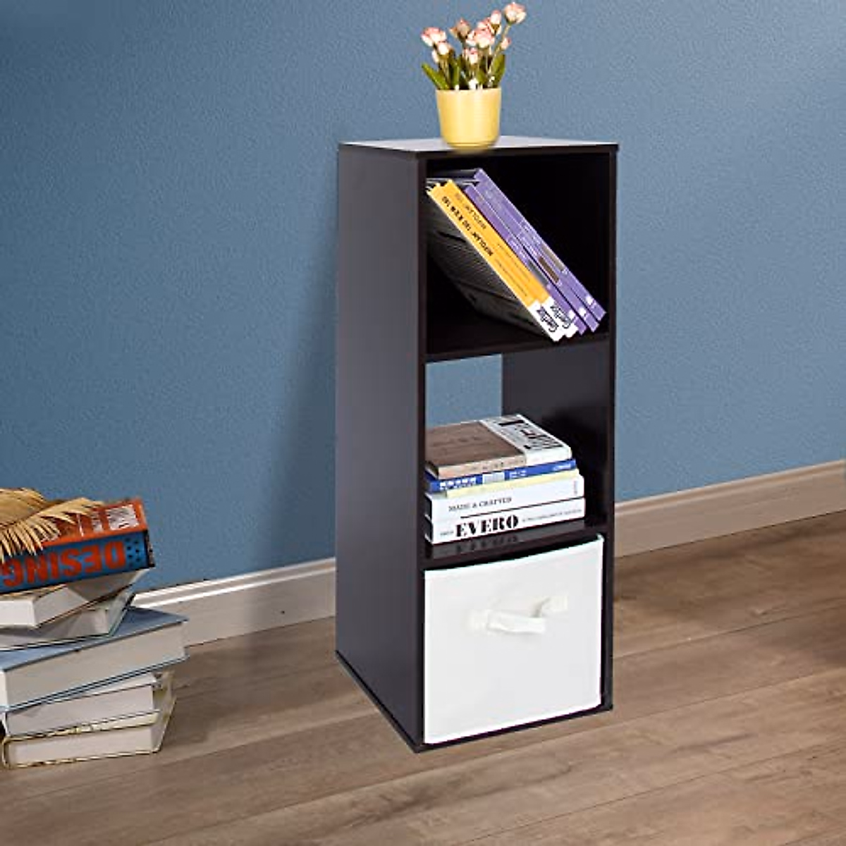 PACHIRA E-Commerce US Wooden Cube Storage Organizer, Unit Shelf, Closet Cabinet, Bookshelf File in Living Room, Bedroom, Study 3 Cube, Dark Brown