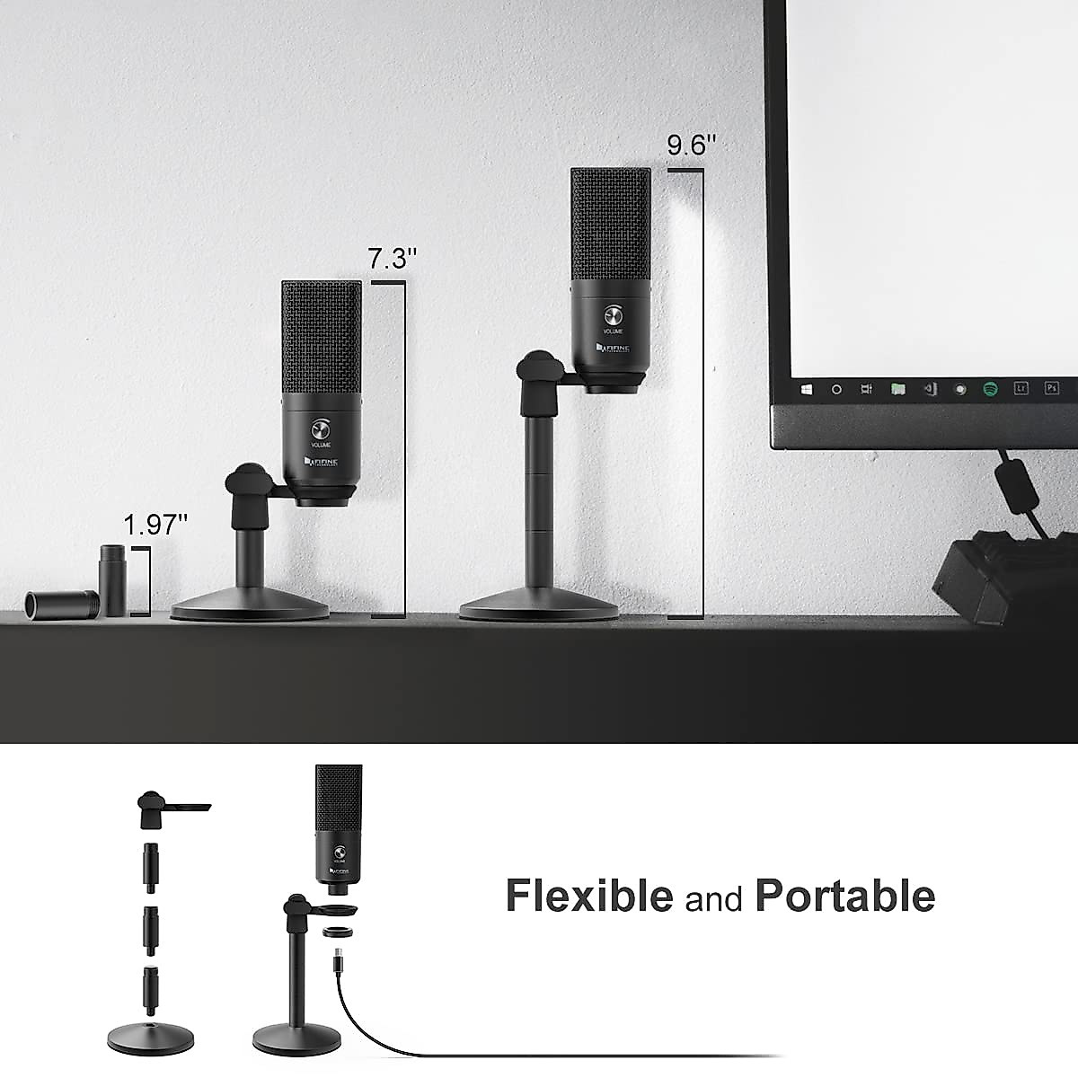 Fifine Podcast Microphone USB with Headphone Monitoring 3.5mm Jack and Pluggable USB Connectivity Cable for Computer,PC,Mac/Windows,Recording Voice Over, Streaming Twitch/Gaming/YouTube/Discord-K670B