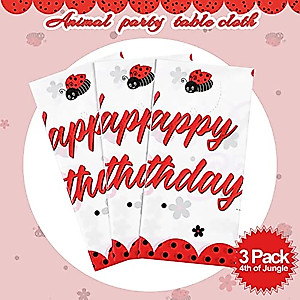 3 Pack Ladybug Birthday Party Tablecloth Little Ladybug Plastic Tablecloth Rectangular Ladybug Tablecloth Waterproof Table Cover Ladybug Theme Party Supplies for Dining Kitchen Decor, 108 x 54 Inch