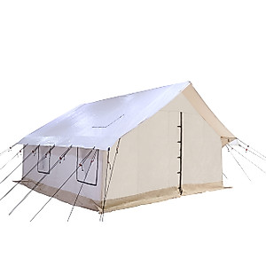 Flysheet for Alpha Wall Tent, Guy Ropes, D-Ring, Metal Runner & Stakes Included for Hunting, Family Camping & Outdoor Activities (14'x16', PE)