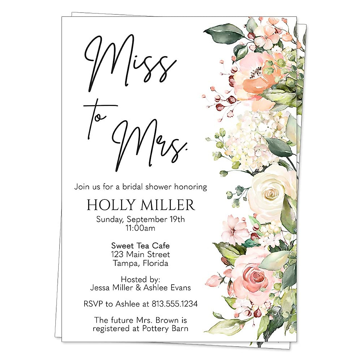 Bridal Shower Invitation Wedding Shower Invite Miss to Mrs Bachelorette Party Last Fling Before the Ring Floral Flowers Printed Cards Customized Personalized Cards (12 Count)