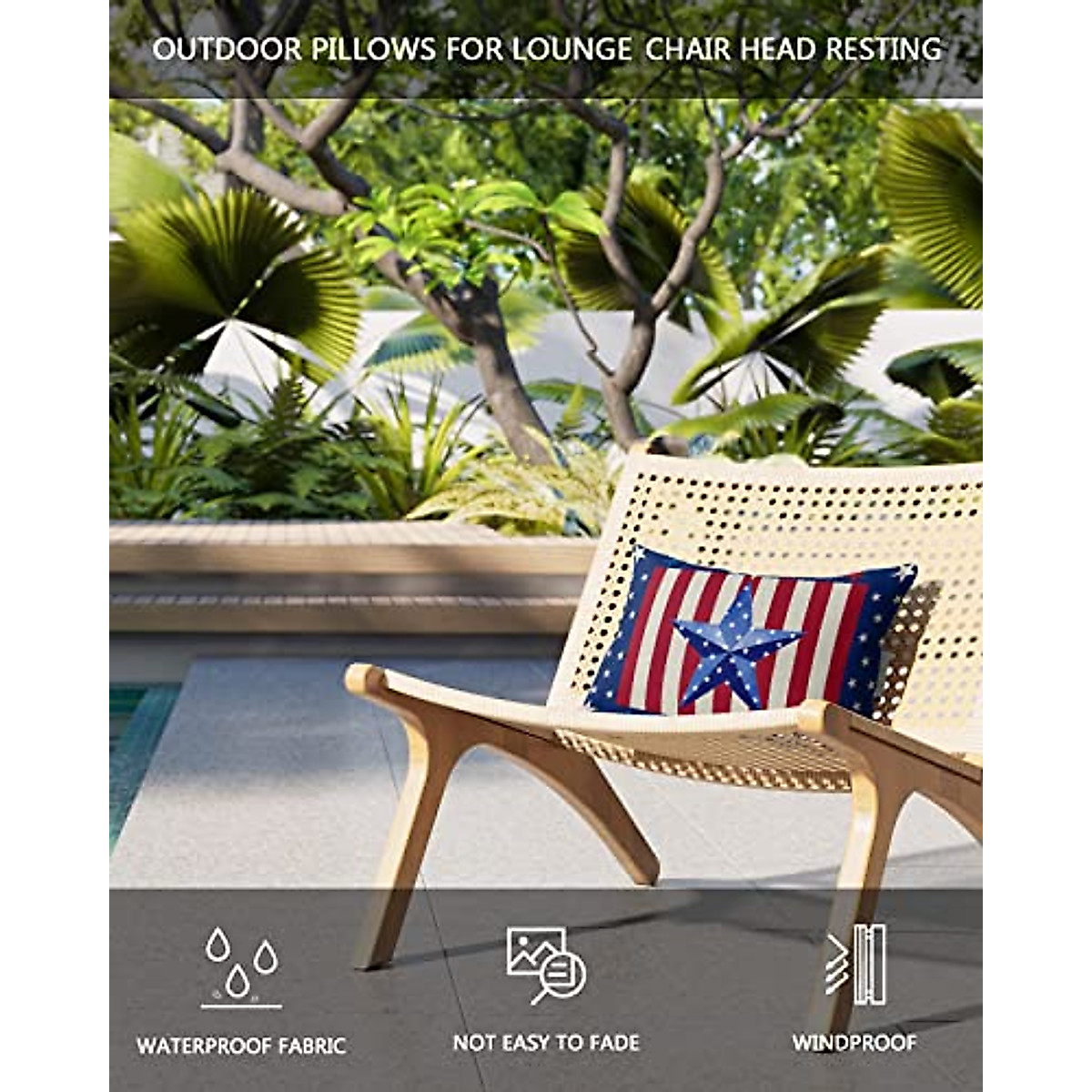 Recliner Head Pillow Ledge Loungers Chair Pillows with Insert USA Flag 4th of July Stars Blue Red Stripe Retro Farmhouse Lumbar Pillow with Adjustable Strap Patio Cushion for Sofa Bench Couch, 2 PCS