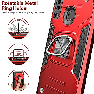 IDYStar Galaxy A20 Case with Screen Protector, Galaxy A30 Case, Shockproof Drop Test Cover with Car Mount Kickstand Lightweight Protective Cover for Samsung Galaxy A20/A30, Red