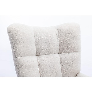 Lepfun, Soft Teddy Velvet Fabric Rocking Chair for Nursery, Comfy Wingback Glider Rocker with Safe Solid Wood Base for Living Room Bedroom and Balcony,Easy to Assemble,White