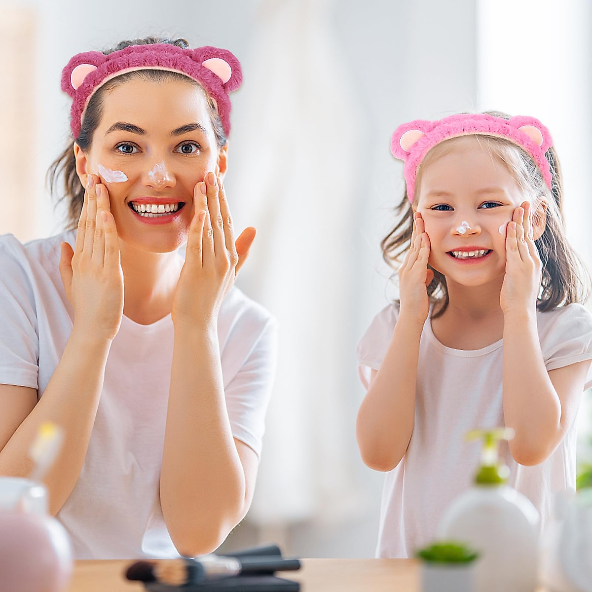 WHAVEL 2PCS Spa Headbands, Cute Bear Ears Makeup Skincare Face Wash Headbands (Pink, Rose)