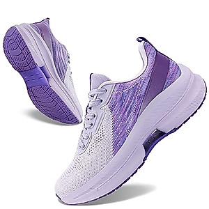 WONESION Womens Slip on Tennis Walking Sneakers Mesh Running Sport Walking Exercises Shoes D Purple