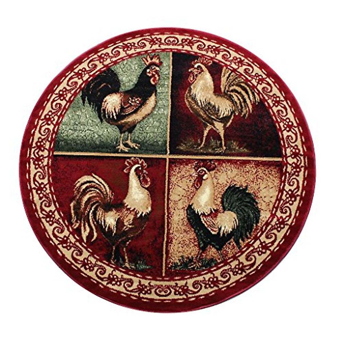 Rooster Style Round Area Rug Design L-379 (5 Feet 5 Inch X 5 Feet 5 Inch) Round