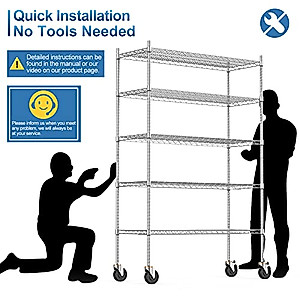 Luxspire Wire Shelving with Wheels,3000LB Heavy Duty Commercial-Grade Adjustable Storage Shelves, NSF-Certified Metal Shelving Utility Rack, Kitchen Garage Basement Shelf,5-Tier 48x18x72 in, Chrome