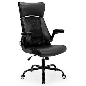 SOERGO Home Office Chair, Ergonomic Desk Chair with Lumbar Support, Faux PU Leather Cushion Mid Back Mesh Executive Computer Chair-Adjustable Headrest, Armrest, Height for Home Office Gaming, Black