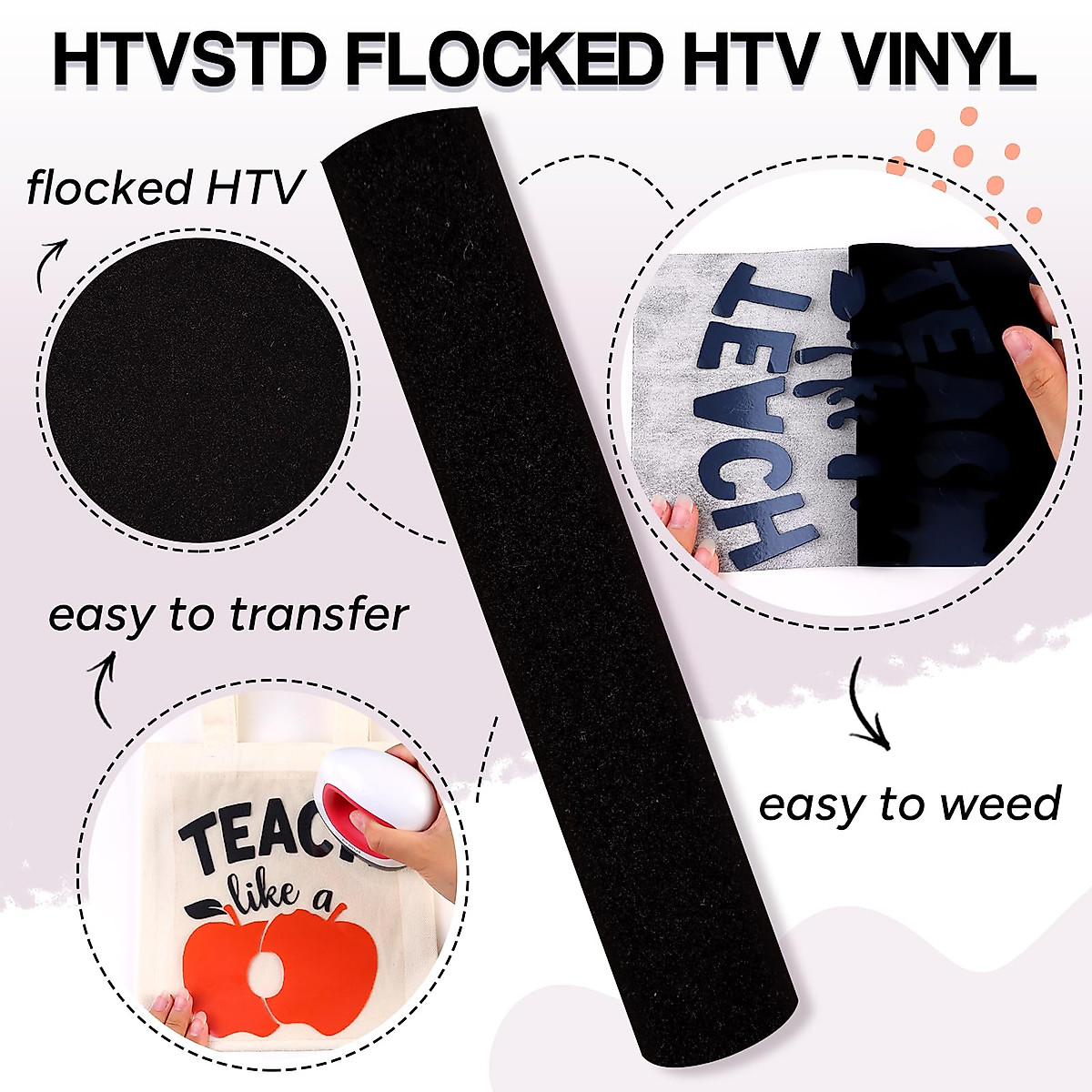HTVSTD Flocked HTV Heat Transfer Vinyl - 9 Sheets, 12 * 10 inches Black Flocked Iron On Vinyl for T-Shirts
