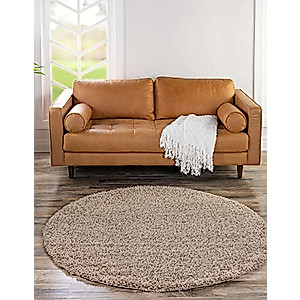 Unique Loom Solid Shag Collection Area Rug (12' 4" Round, Taupe)