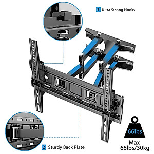 SJBRWN Full Motion TV Wall Mount for 26-65 Inch Flat Curved Screen TVs,Tilt and Swivel TV Mount with Articulating 6 Arms Extension Rotation, Max VESA 400X400mm Ups to 99 lbs Wall Mount TV Bracket