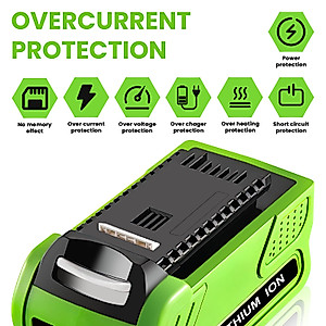 2 Pack 6.0Ah Lithium ion 40 Volt 29472 29462 Battery Replacement for Greenworks 40V Battery Compatible with Greenworks 29252 20202 22262 25312 25322 20642 22272 27062 21242 Cordless Power Tools(Green)