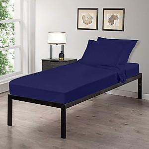 Gilbins Cot Size 30" x 75"x8 Sheet Set 4 Piece Fitted Flat 2 Pillowcases, Made of Cotton, Perfect for Camp Bunk Beds/RVs/Guest Beds Navy