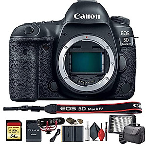 Canon EOS 5D Mark IV DSLR Camera (1483C002) W/Bag, Extra Battery, LED Light, Mic, Filters and More - Advanced Bundle (Renewed)