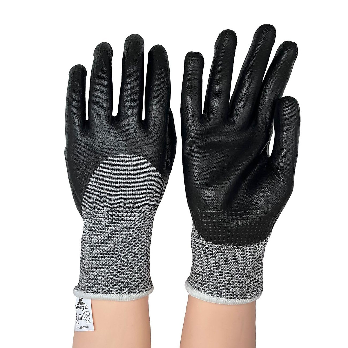 Zeluga 15-281M 13 Gauge Super Strong Liner 3/4 Coated Micro Foam and Seamless Knitted Nitrile Glove, Black/Grey Medium