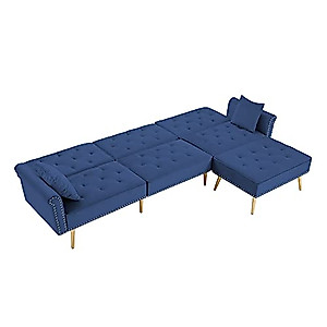 ERYE L-Shaped Corner Tufted Velvet Upholstered Sectional Sofa & Couch Convertible Sleeper Couch Bed with Reversible Chaise Lounge and Movable Ottoman for Home Office Apartment Living Room Sets