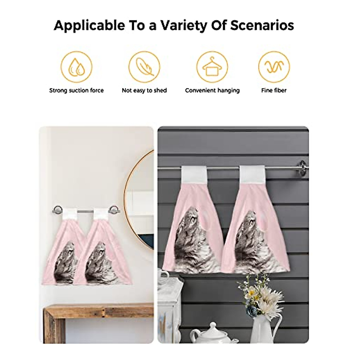 Cat Hanging Hand Towels 2Pcs Super Absorbent Quick Dry Hand Towel Bathroom Towels Durable Kitchen Oven Towel Dish Cloth Christmas Decor 18"x14", Funny Animal Creative Cat Blowing Bubble Pink