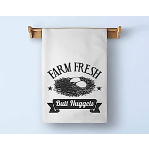 Honey Dew Gifts, Farm Fresh Butt Nuggets, Cotton Flour Sack Towel, 27 x 27 Inch, Made in USA, Funny Kitchen Towels, Eggs Home Decor, Humor Hand Towels, Farm Mom Gifts, Chicken Decor for Kitchen
