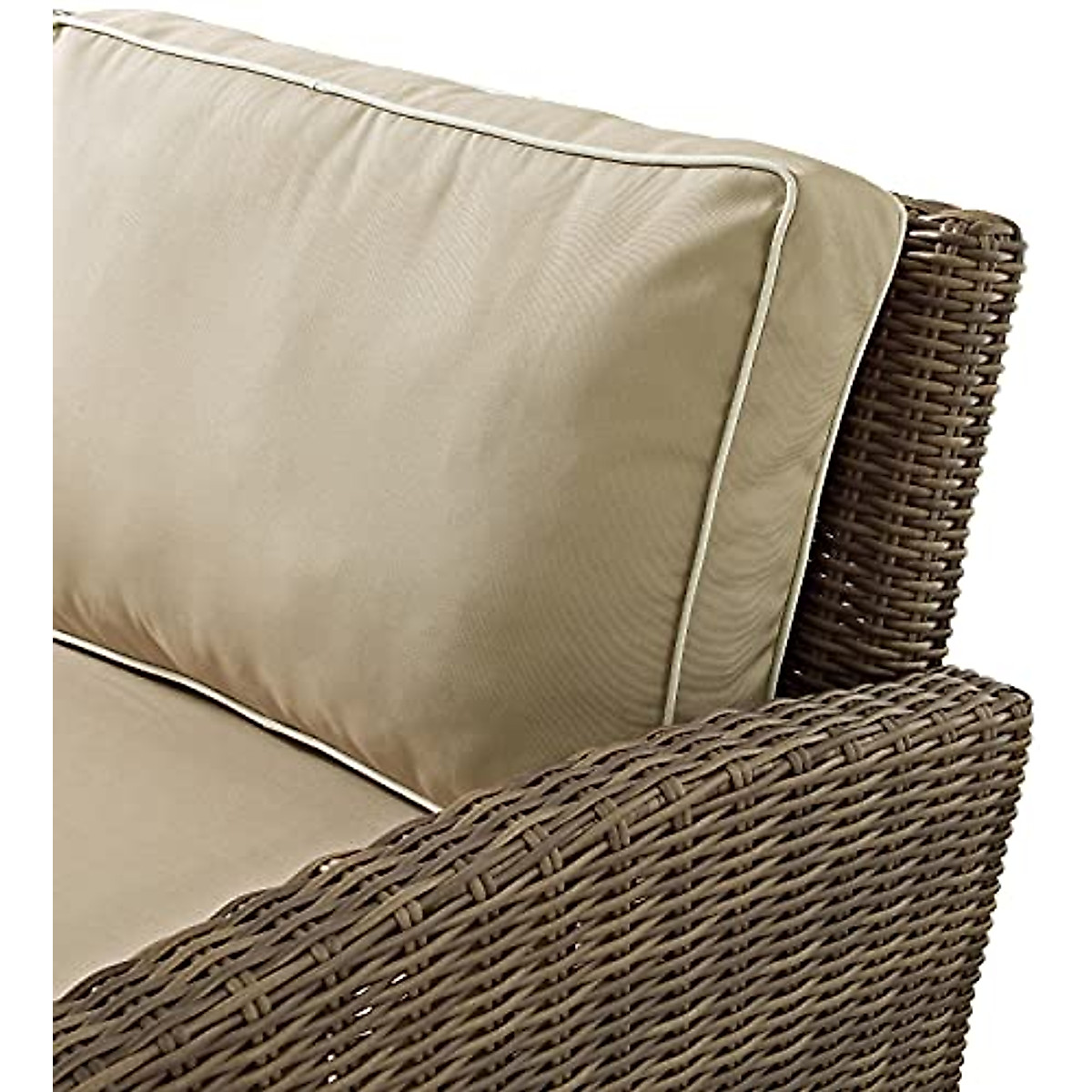 Crosley Furniture Bradenton 3-Piece Outdoor Sofa Patio Furniture Set, Wicker Conversation Sets for Porch, Brown with Sand Cushions