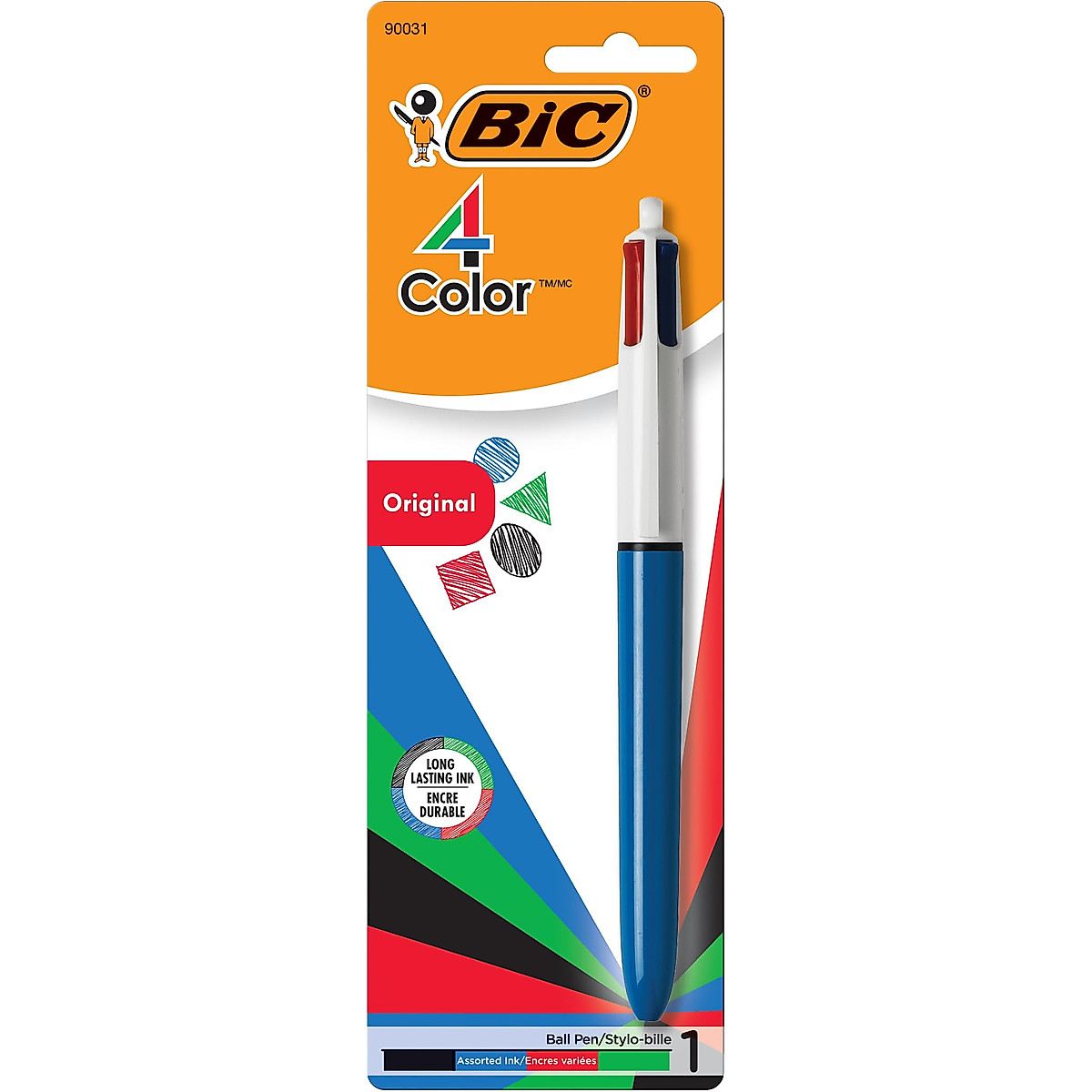 BIC Medium Point Ball Pen, 4 Colors, Assorted Ink, 1 per Pack