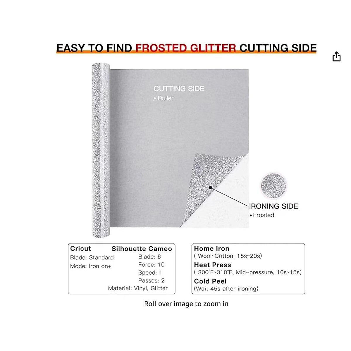 MerryMade Silver Glitter Heat Transfer Vinyl 12" x 8 ft HTV for Shirts, Glitter HTV for All Cutter Machine - Easy to Cut & Weed for Heat Vinyl Design (Silver)