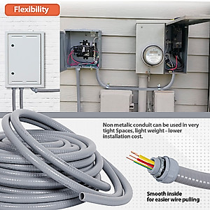 Neorexon Liquid-Tight Conduit and Connector Kit 1/2inch 25ft, Flexible Non Metallic Liquid Tight Electrical Conduit w/UL Certification, Electrical Conduit Kit with 5 Straight, 5 Angle Fittings