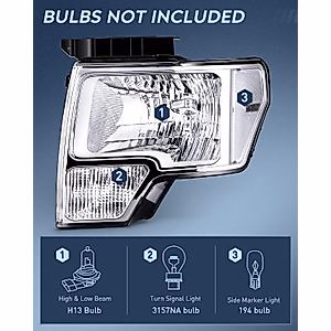 Nilight Headlight Assembly 2009 2010 2011 2012 2013 2014 F150 Chrome Housing Clear Corner Clear Lens Headlamp Replacement Driver and Passenger Side 2 Pack