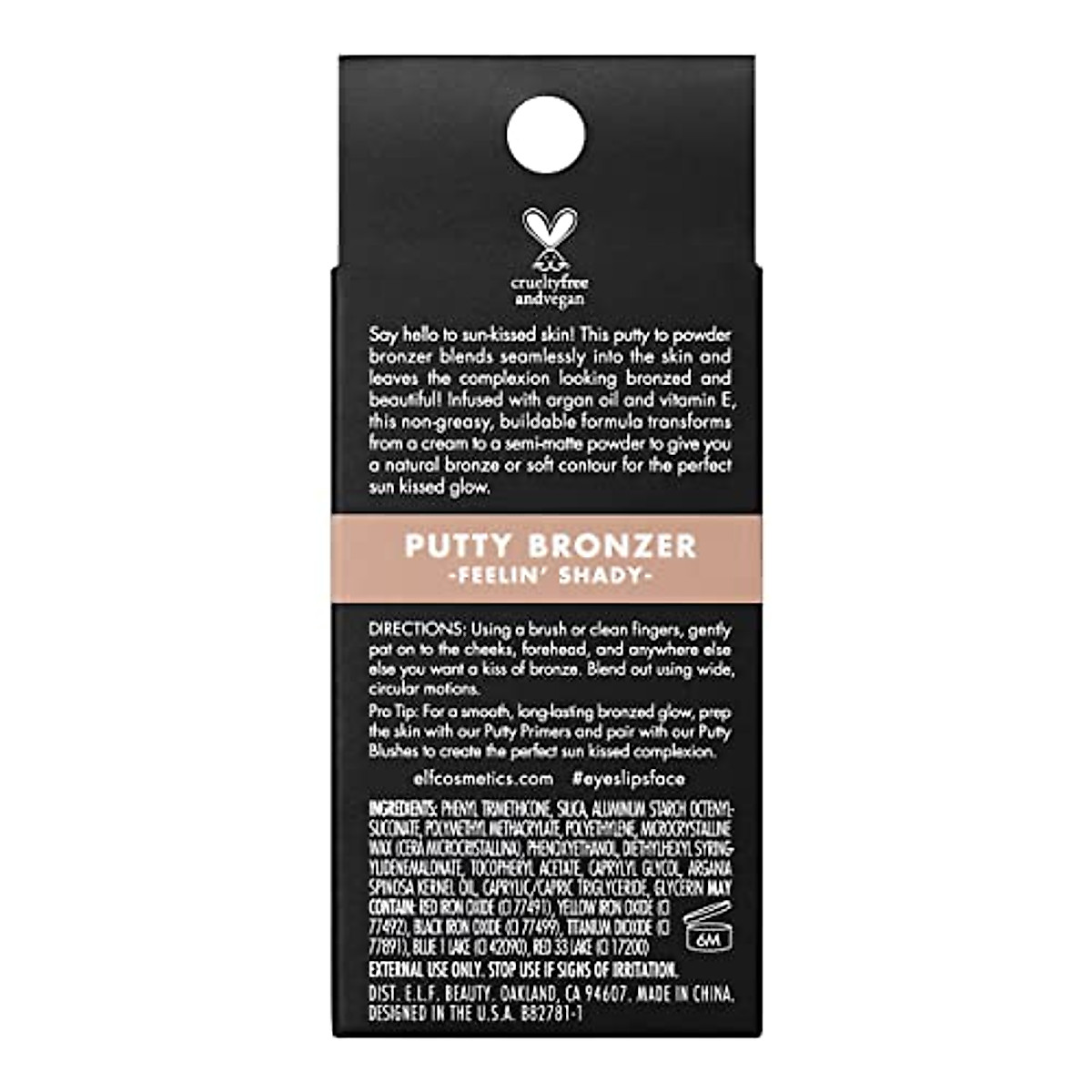 e.l.f. Putty Bronzer, Creamy & Highly Pigmented Formula, Creates a Long-Lasting Bronzed Glow, Infused with Argan Oil & Vitamin E, Feelin’ Shady, 0.35 Oz (10g)