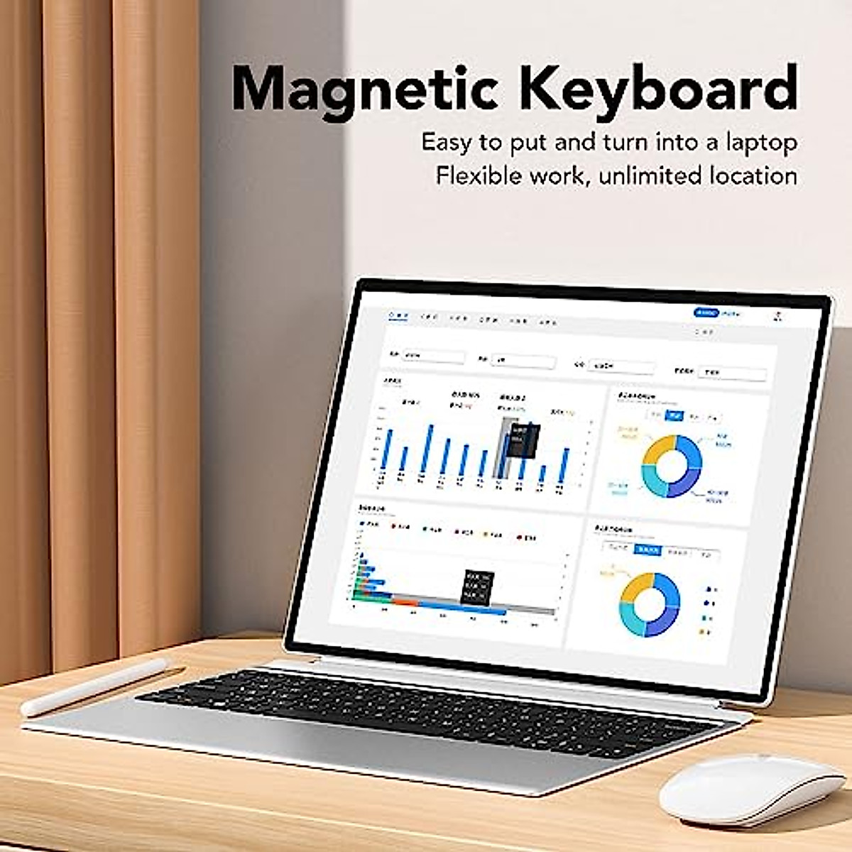 fannay 12.3 Inch 2-in-1 Laptop, 3K Touch Screen Dual Speakers 100‑240V Portable Tablet Notebook with Magnetic Keyboard for Windows 10 for Operation (US Plug 8GB+1TB)