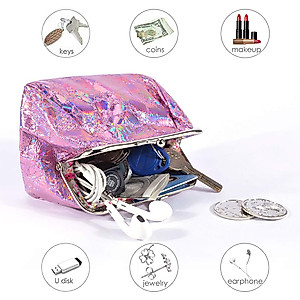 Oyachic 2 PCS Pretty Coin Purse,Cute Hologram Change Purse,Small Leather Wallet with Clasp Pouch for Woman Girls