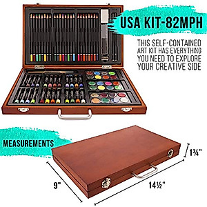 U.S. Art Supply 102-Piece Deluxe Art Creativity Set with Wooden Case - Artist Painting, Sketching and Drawing Set, 24 Watercolor Paint Colors, 17 Brushes, 24 Colored Pencils, Sketch & Painting Pads