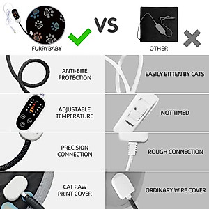 Furrybaby Pet Heating Pad, Waterproof Dog Heating Pad Mat for Cat with 5 Level Timer and Temperature, Pet Heated Warming Pad with Durable Anti-Bite Tube Indoor for Puppies Dogs Cats (Black, 12", 2pcs)