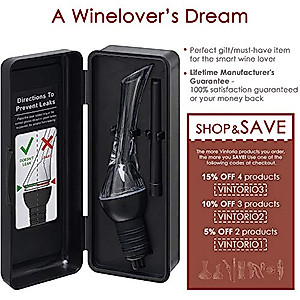 Vintorio Wine Aerator Pourer - Premium Aerating Pourer and Decanter Spout (Black)