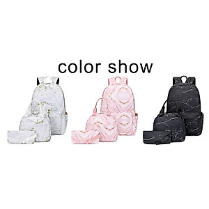 JiaYou Teens Girls Backpack Sets 3Pcs Daypack with Lunch bag Pencil case marble pattern print(Pink,20Liters)