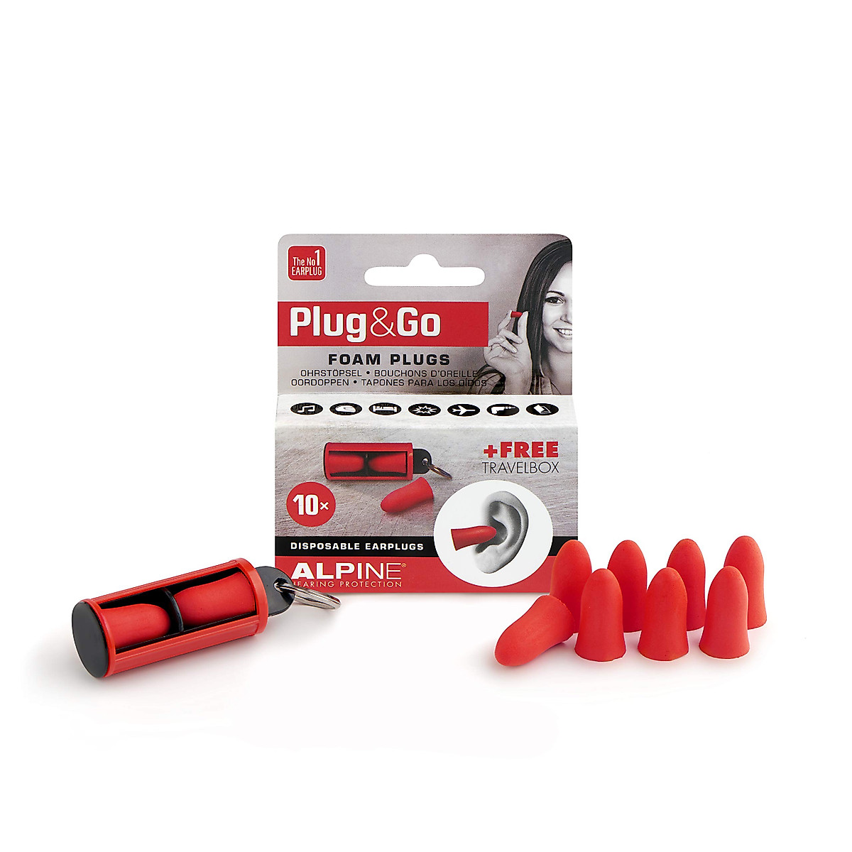Alpine Plug&Go Disposable Foam Ear Plugs – Sleeping/Study/Work earplugs - Reduce Snoring and Improve Sleep - Free Key case - Anti-Irritation Coating and Universal fit