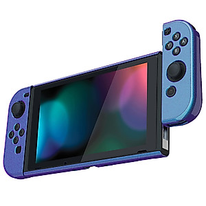 PlayVital Upgraded Glossy Dockable Case Grip Cover for Nintendo Switch, Ergonomic Protective Case for Nintendo Switch, Separable Protector Hard Shell for Joycon - Chameleon Purple Blue