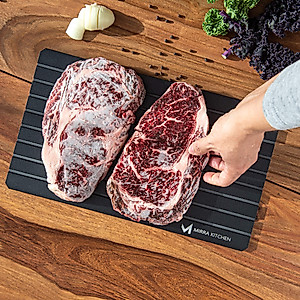 Extra Thick Fast Defrosting Tray - Dishwasher Safe Large Thawing Plate with Drip Tray Set - Non-Stick Coated Thawing Board for Frozen Meat and Food - No Plug Natural Defrost Miracle Thaw Master Mat