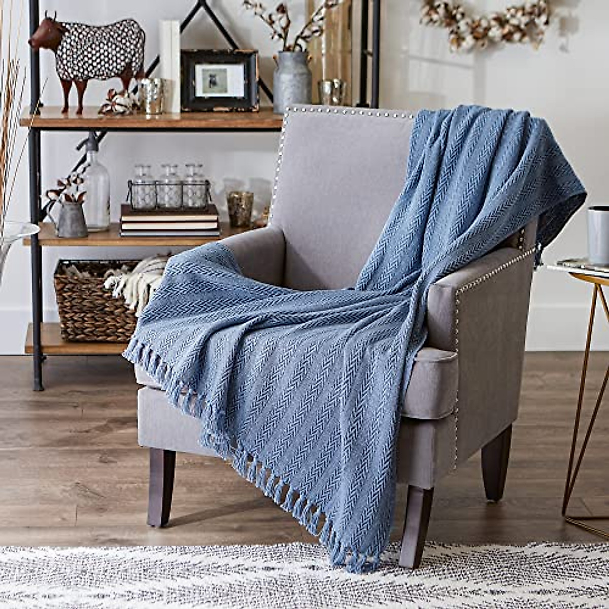 DII Industrial Tonal Textured Woven Throw 50x60, French Blue