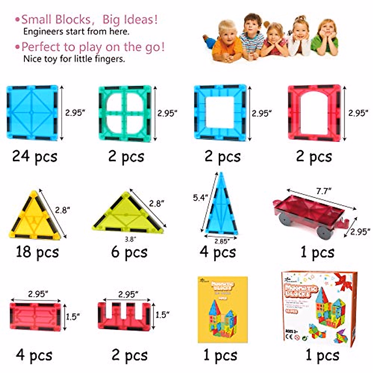 Jasonwell 65pcs Magnetic Tiles Building Blocks Set for Boys Girls Preschool Educational Magna Construction Kit Magnet Stacking STEM Toys Birthday Gifts for Kids Toddlers 3 4 5 6 7 8 9 10 + Year Old