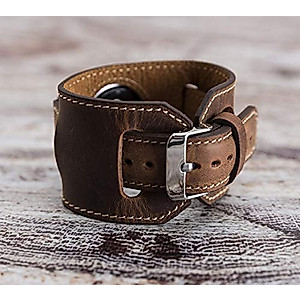 VENOULT Brown iWatch Series 8 Compatible Apple Classic Watch Cuff Bands for Man or Women 45mm, 44mm, 41mm, 40mm, Series 8-1 Dark Brown Genuine Leather Bull Strap, HANDMADE
