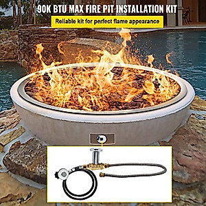 VEVOR Fire Pit Installation Kit, 90K BTU Max Propane Fire Pit Hose Kit, CSA Certified Propane Connection Kit, Gas Mixer Regulator with Stainless Steel Hose & Chrome Key Valve for Propane Connection