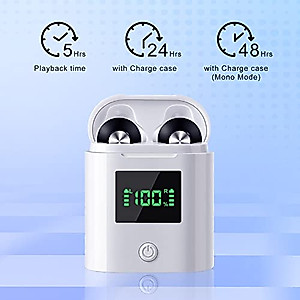 Bluetooth Headphones V5.3 True Wireless Earbuds Press Button Control 48H Earphones Aviation Aluminum Sound Chamber Stereo Headset Long Battery Life with LED Power Display & Built-in Mic for Phone