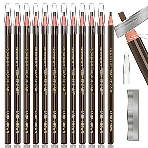 12 Piece Dark Brown Colour Waterproof Eyebrows Pencil Tattoo Makeup And Microblading Supplies Kit-Permanent Eye Brow Liners In Waterproof Eyebrow Pencils Peel - Brow Pencil Set For Marking(Dark Brown)